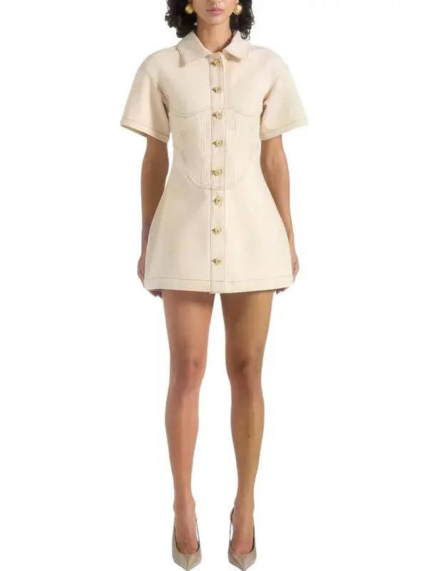 Manière De Voir Contrast Stitch Corset Mini Dress - Neutrals