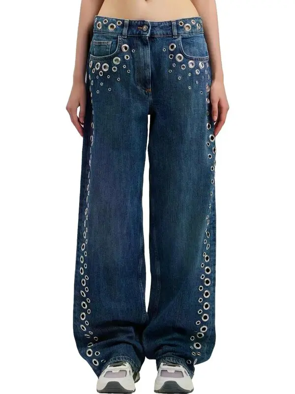 Palm Angels Eyelet Embellished Wide-leg Jeans - Blue