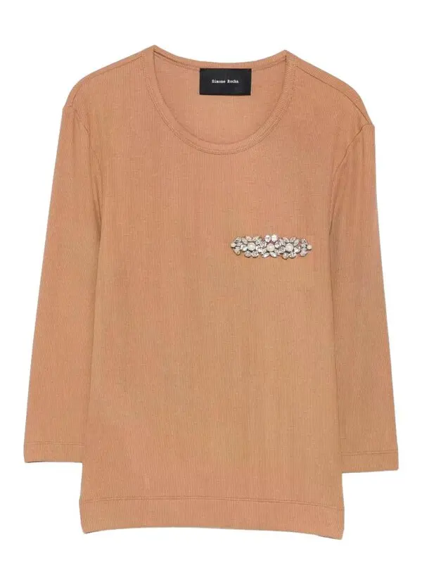 Simone Rocha Embellished Crewneck T-shirt - Brown
