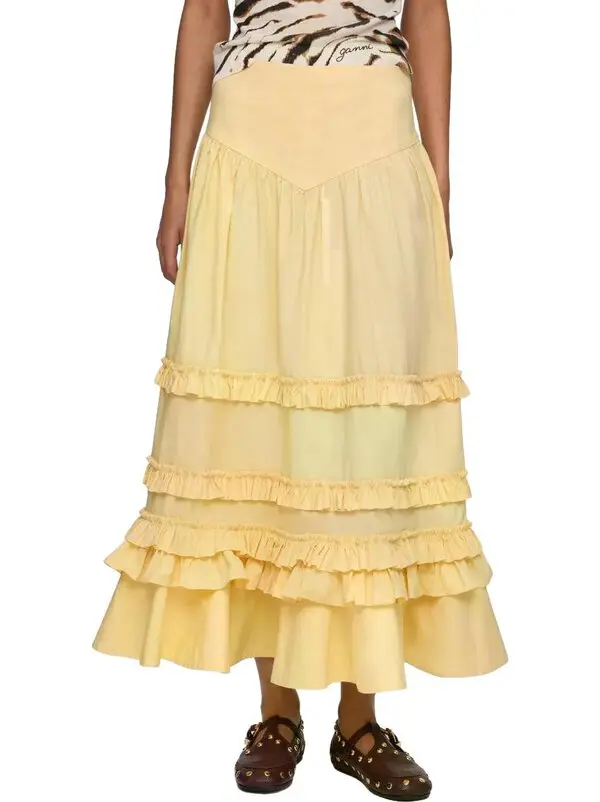 GANNI Ruffled Tiered Maxi Skirt - Yellow
