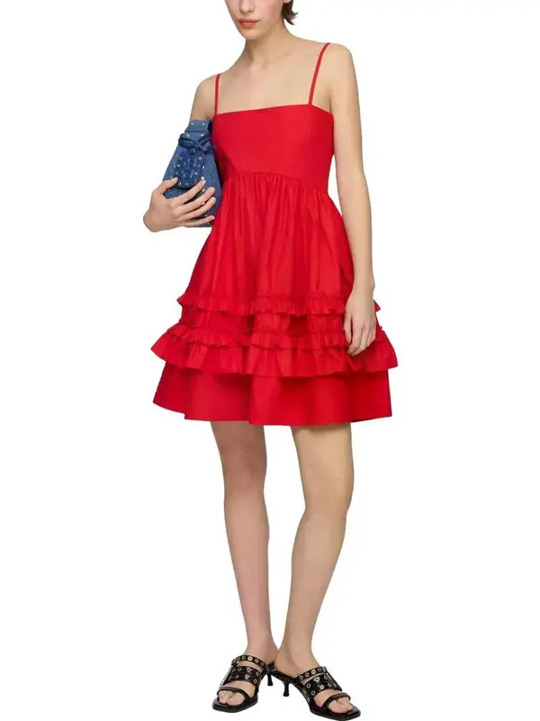 GANNI Ruffled Tie Mini Dress - Red