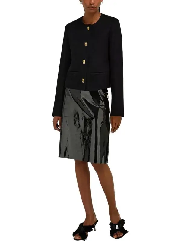 FERRAGAMO Cropped Wool And Cashmere Jacket With Gancio Buckle Buttons - Black