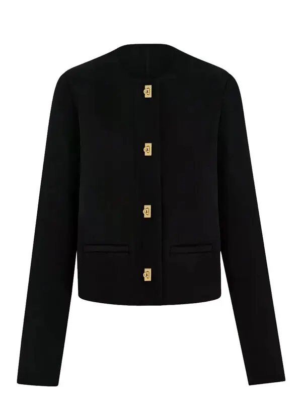 FERRAGAMO Cropped Wool And Cashmere Jacket With Gancio Buckle Buttons - Black