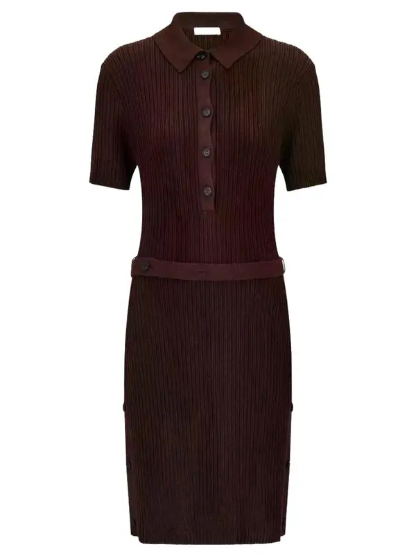 FERRAGAMO Ribbed Knit Polo Dress - Brown