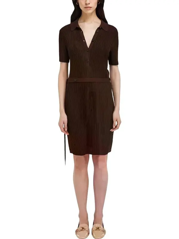 FERRAGAMO Ribbed Knit Polo Dress - Brown