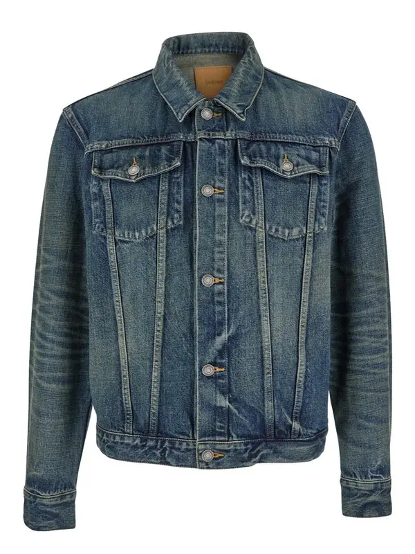Saint Laurent Buttoned Long-sleeved Denim Jacket - Grey