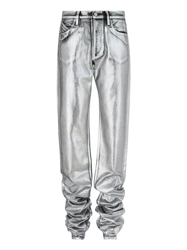 Attico Metallic Logo Patch Jeans - Silver