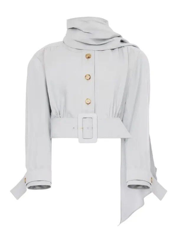 Chloé Cropped Jacket With Detachable Scarf And Belt - Storm Grey