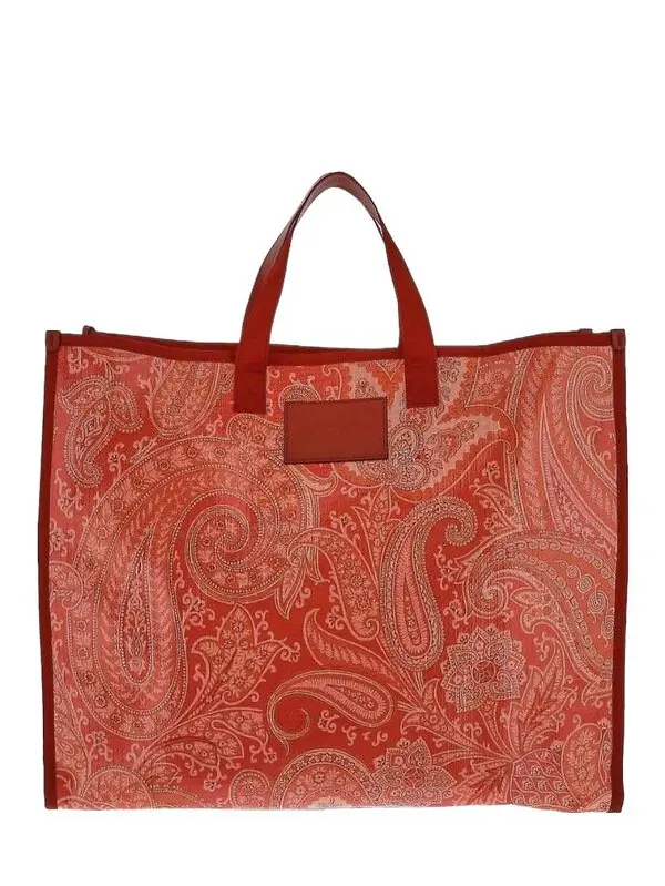 Etro Paisley Printed Logo Patch Tote Bag - Red