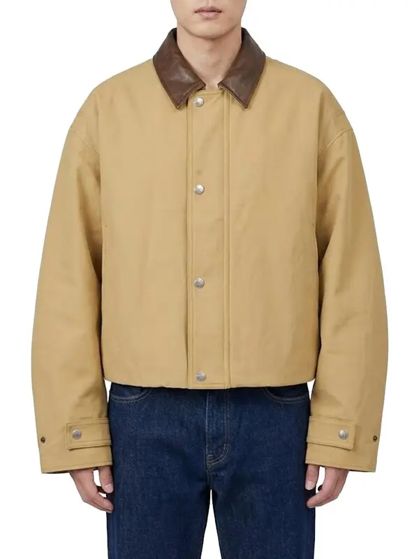 Acne Studios Organic Cotton Shirt Jacket With Leather Collar - Sand