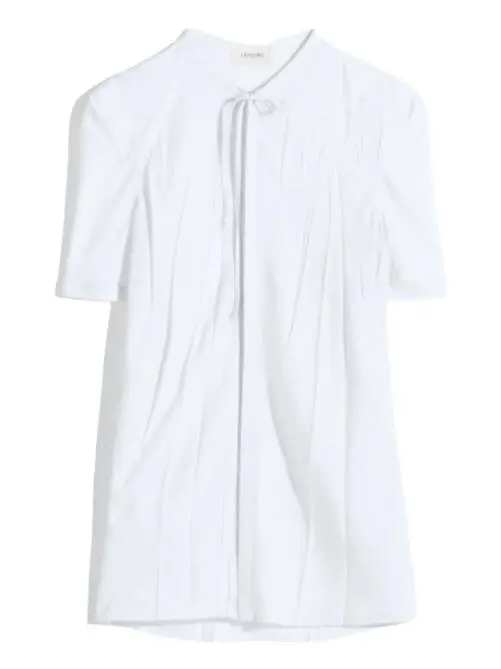 LEMAIRE Short-sleeve Pleated Tie-neck Top - Chalk