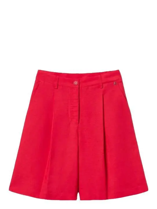 TWINSET Pleated Relaxed Fit Shorts - Red