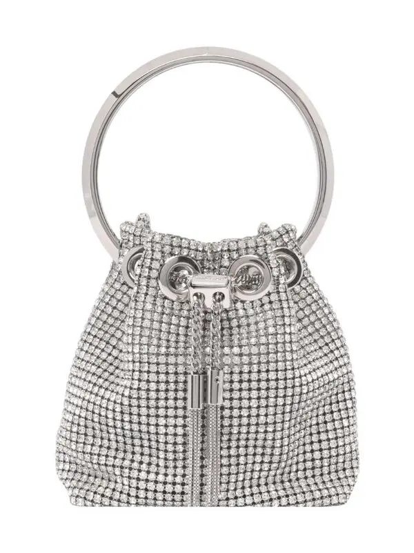 JIMMY CHOO Embellished Drawstring Bucket Bag - Silver