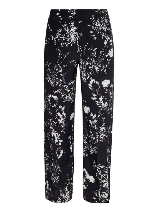 Victoria Beckham Floral-print Silk Wide-leg Trousers - Black