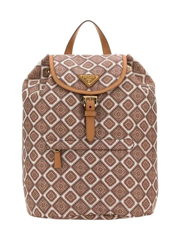 Prada Geometric Pattern Backpack - Brown