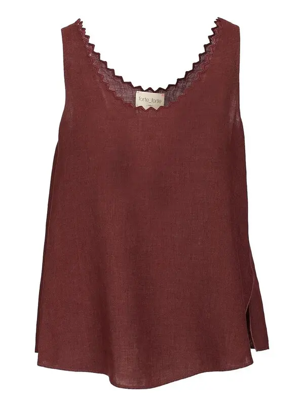 FORTE_FORTE Embroidered Linen Top - Brown