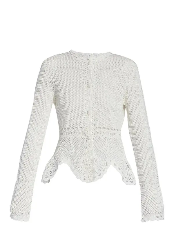 Erdem Cotton Crochet Peplum Cardigan - White
