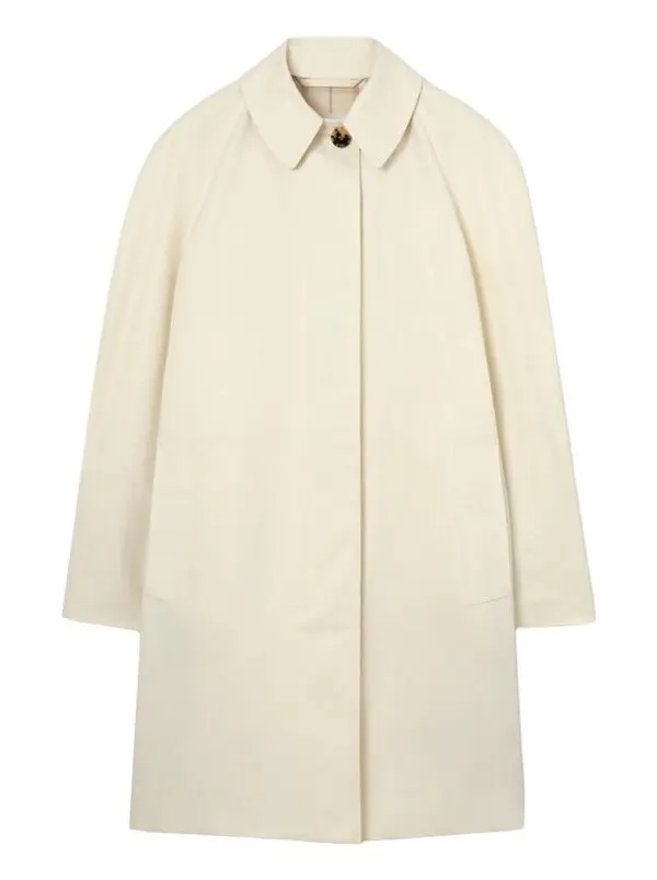 Burberry Mid-length Ruched Gabardine Car Coat - Tundra White