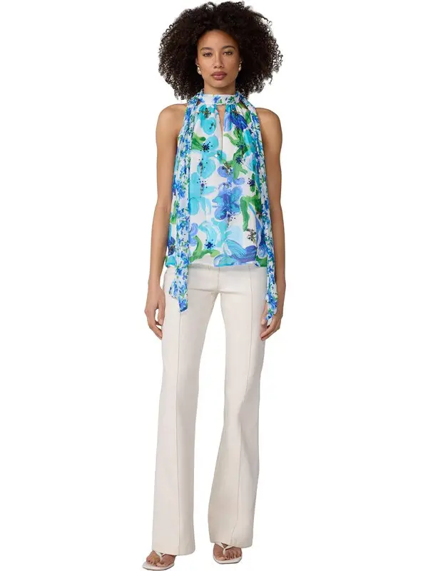 Diane Von Furstenberg Pamela Beaded High Neck Wrap Top - Cote And Meadow Ibiza Blue