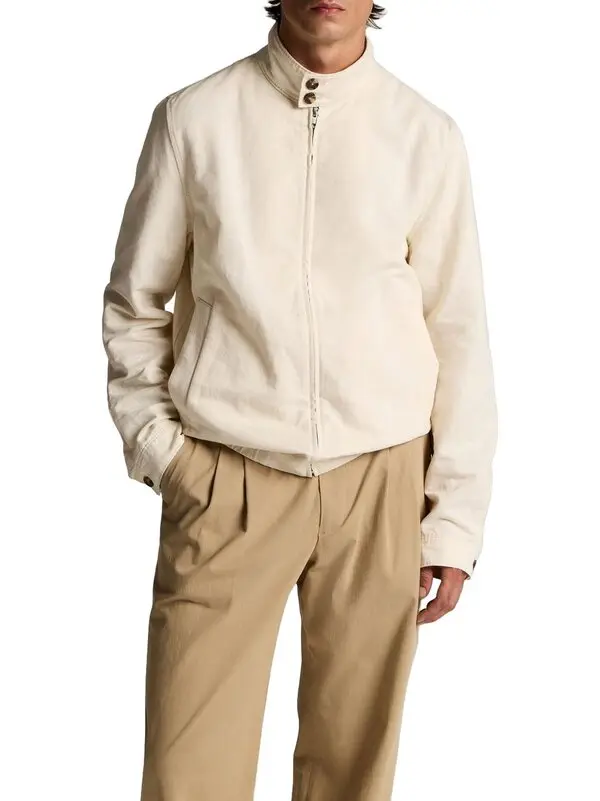 Vince Italian Cotton-linen Band-collar Bomber Jacket - Blanco