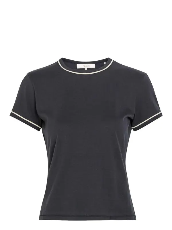 FRAME The Ringer Pipe-trim Cotton T-shirt - Navy