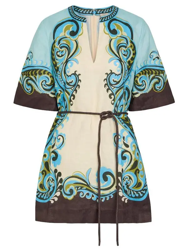 ALEMAIS Natalia Printed Linen Mini Dress - Cream