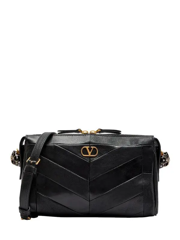 Valentino Garavani Vlogo Panelled Leather Shoulder Bag - Black