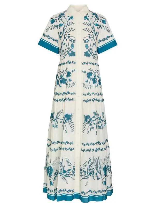 Erdem Floral-print Cotton And Linen-blend Midi Shirt Dress - Blue