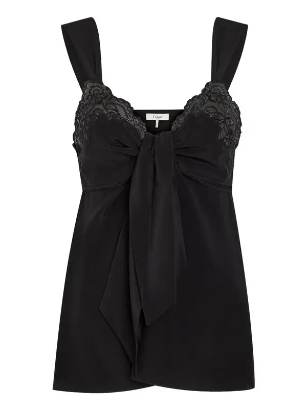 Chloé Lace-trimmed Silk Georgette Top - Black