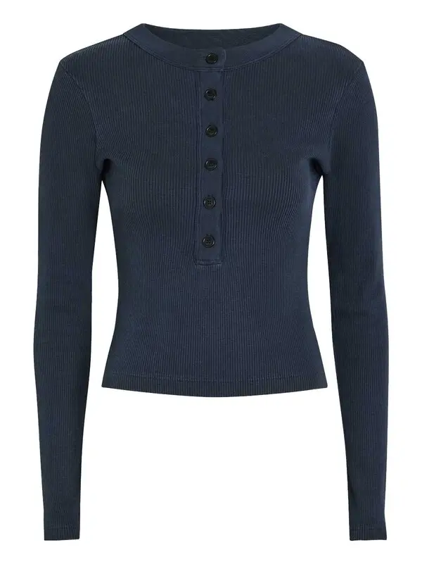 Citizens Of Humanity Varra Ribbed Cotton-blend Henley Top - Navy