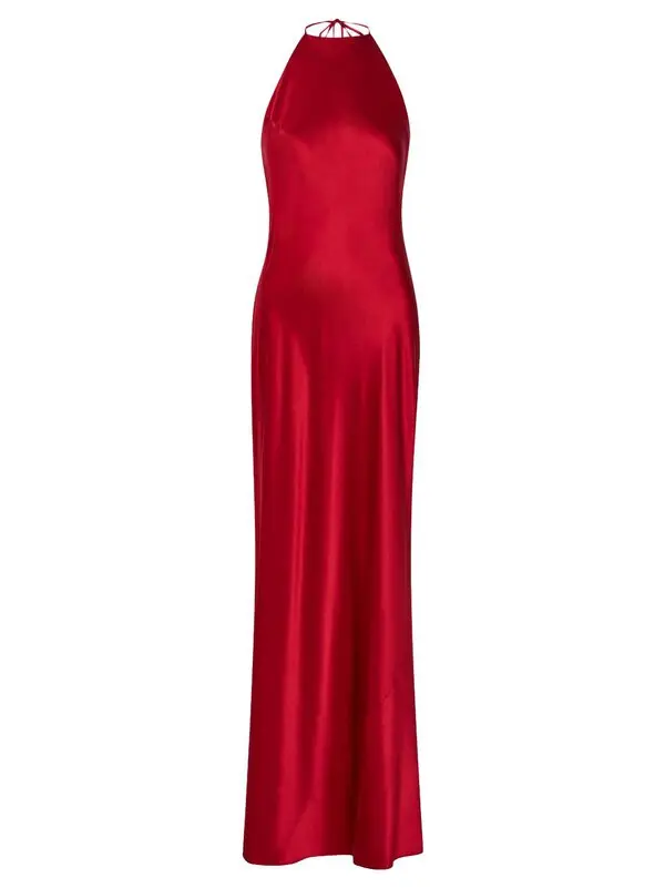 REFORMATION Halterneck Silk Maxi Dress - Red