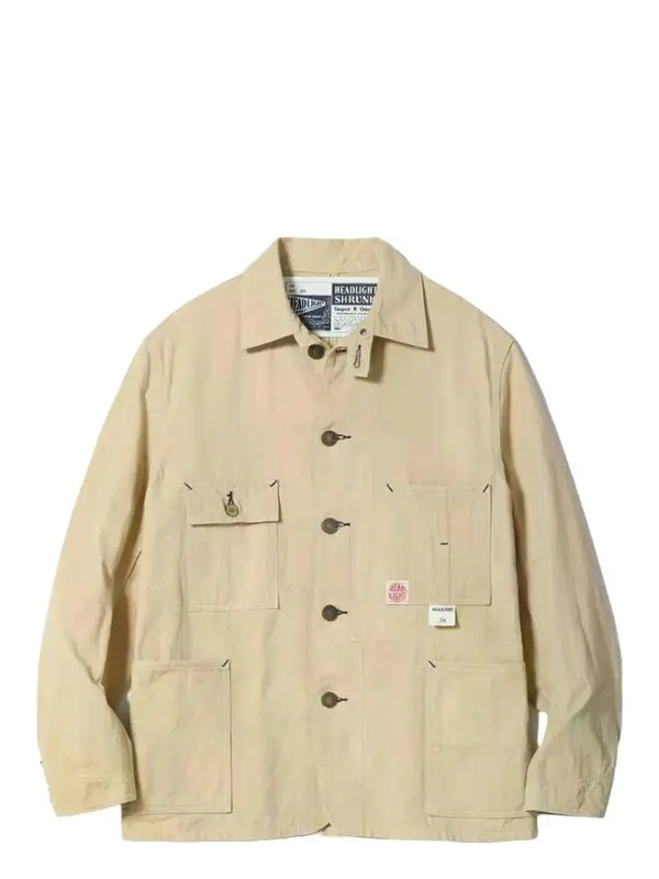 SUGAR CANE JEANS Headlight Herringbone-weave Cotton Overshirt - Neutrals