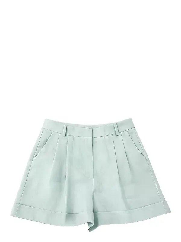ACTUALEE Pleated Turn-up Shorts - Green