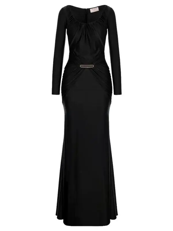 V:PM ATELIER Delia Ruched Floor Length Dress - Black