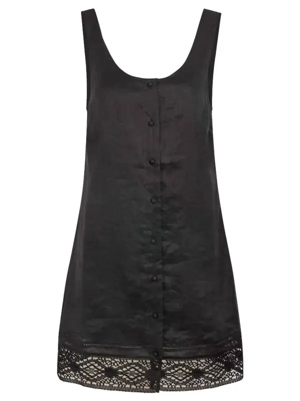 FRAME Lace-trimmed Ramie Mini Dress - Black