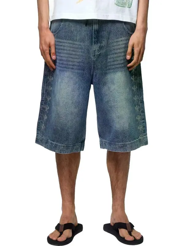 GODMADE Embroidered Logo Whiskered Shorts - Blue
