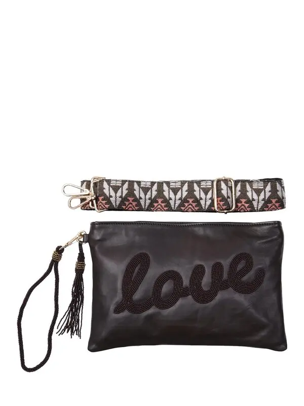 SIDNEY BYRON Leather Bag With Love Beading - Brown