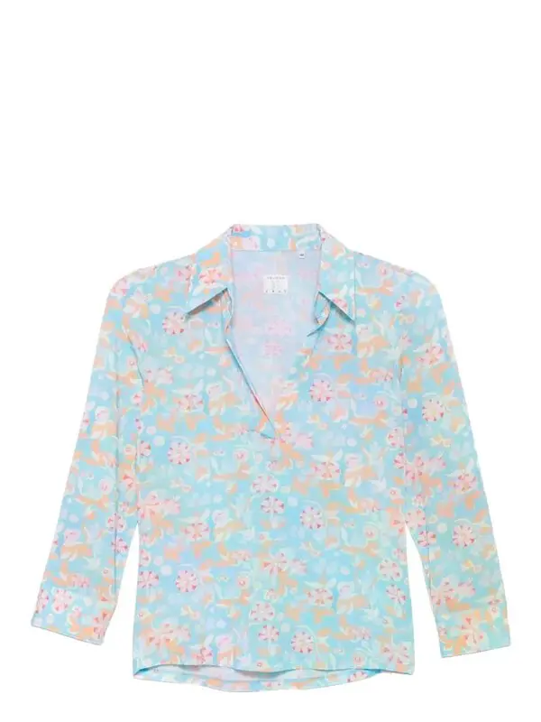 CALIBAN Floral Print Long Sleeve Shirt - Blue