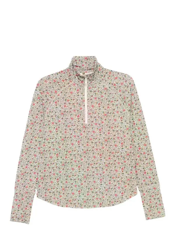 The Great. Floral Print Quarter-zip T-shirt - Neutrals
