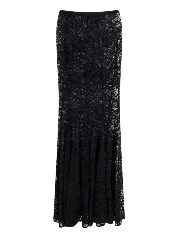 ACTUALEE Lace Panelling Flared Maxi Skirt - Black