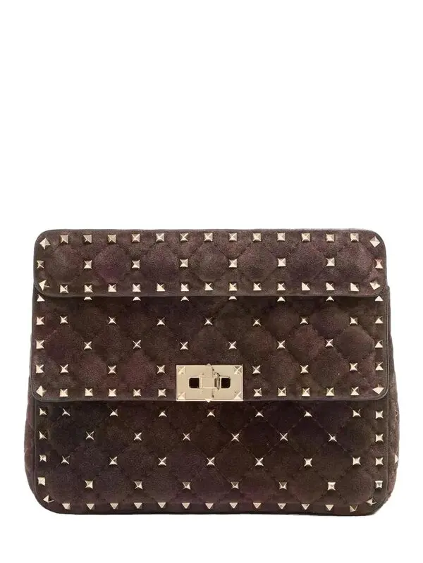 Valentino Garavani Rockstud Spike Quilted Suede Shoulder Bag - Brown
