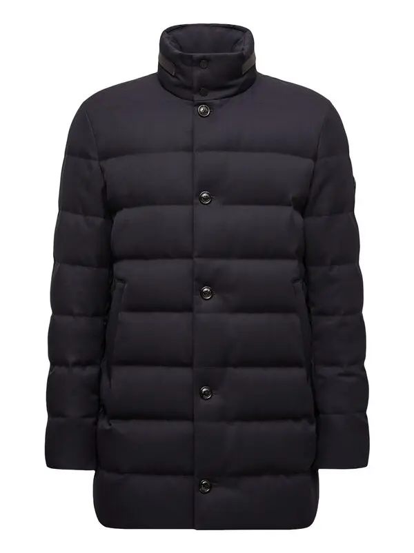 Moncler Vallonpierre Hooded Wool Long Down Jacket - Blue