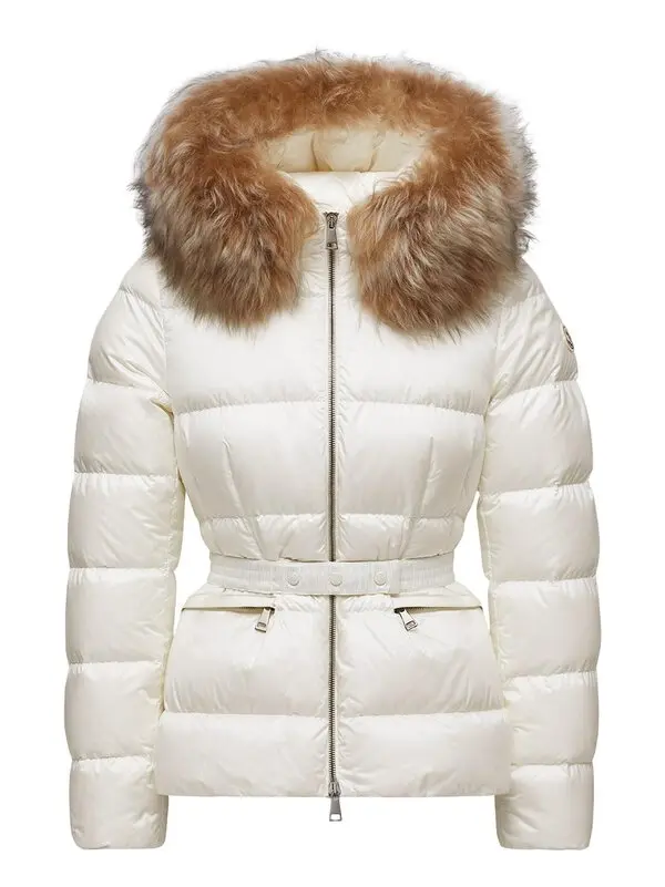 Moncler Boed Hooded Shearling-trimmed Short Down Jacket - White