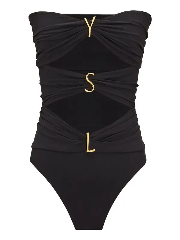 Saint Laurent Strapless Cut-out Swimsuit With Hardware - Noir