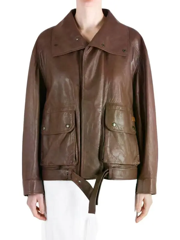 Calvin Klein Belted Leather Jacket - Brown