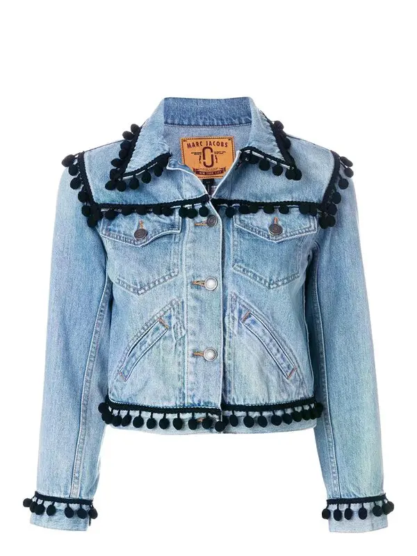Marc Jacobs Pompom Embellished Denim Jacket - Blue