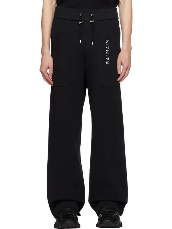 Balmain Drawstring Wide Leg Pants - Black