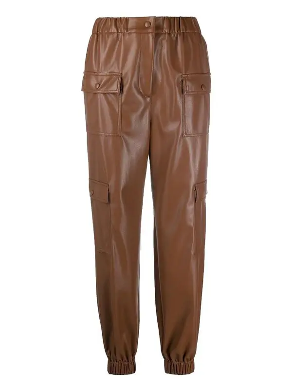 MSGM High-waisted Faux-leather Cargo Pants - Brown