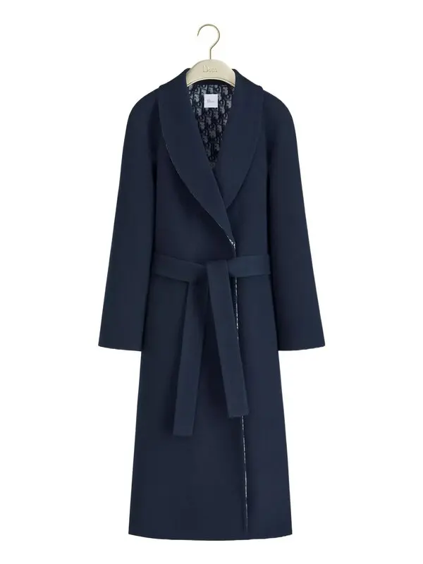 Dior Belted Coat With Shawl Collar - Navy Blue
