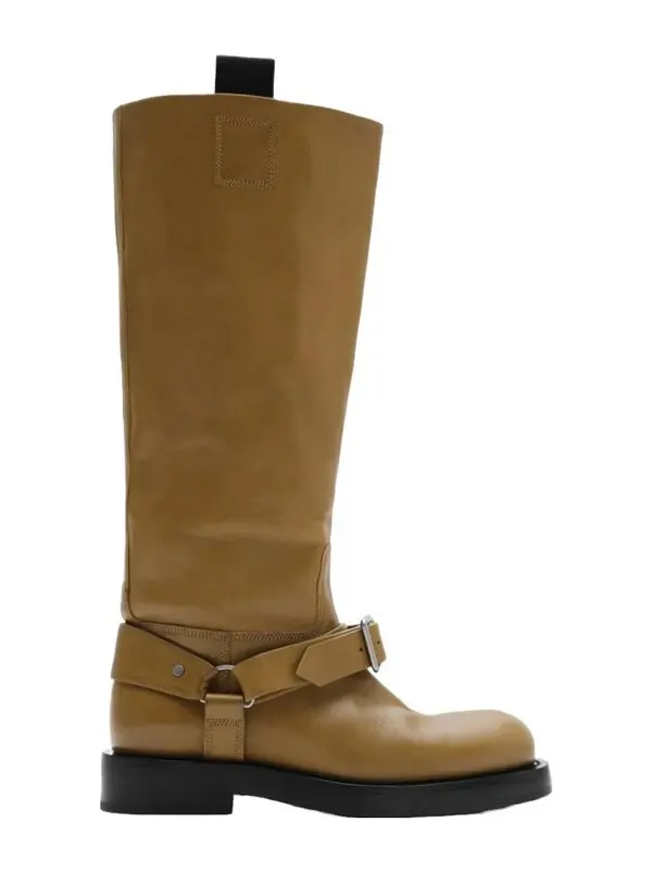 Burberry Leather Saddle High Boots - Brown Grey